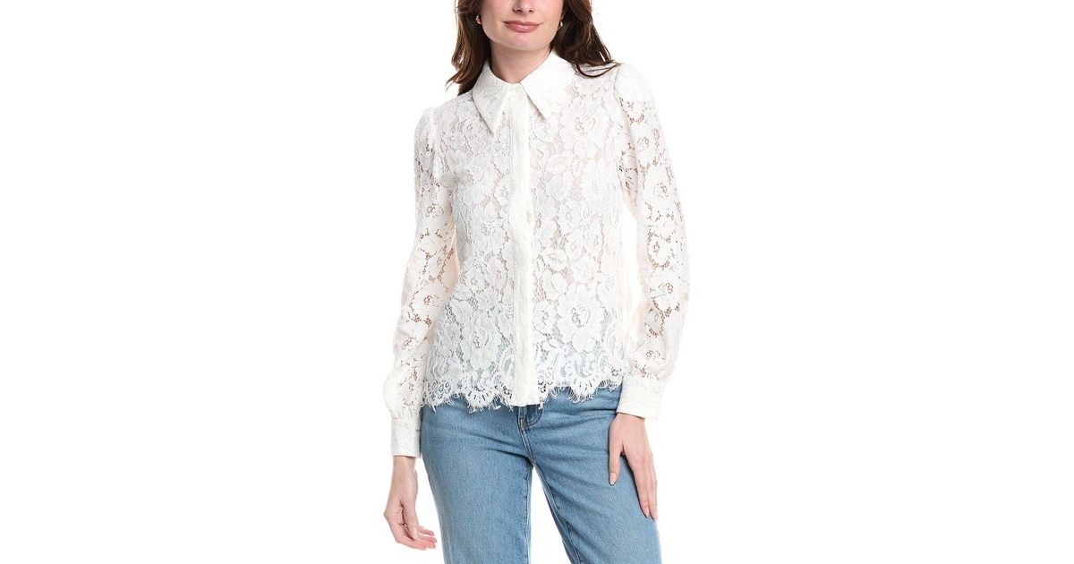 Fate Scallop Edge Lace Button-Down Blouse in White | Lyst