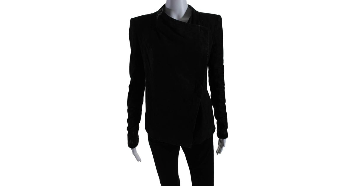 Helmut Lang Button Front Long Sleeve Crew Neck Suede Jacket in Black | Lyst