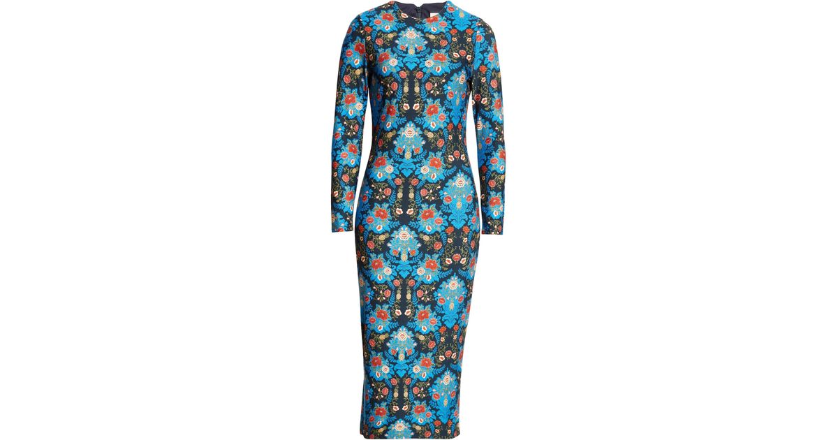 FARM Rio Jersey Midi Dress, Abaresque Floral in Blue | Lyst