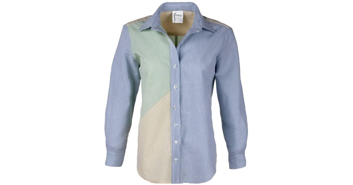 Finley Topanga Colorblocked Seersucker Stripe Shirt in Blue for Men | Lyst