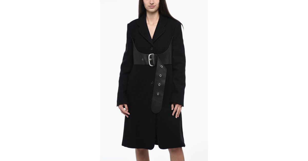Off-White c/o Virgil Abloh Off- Wool Blended Flared Coat With Leather ...