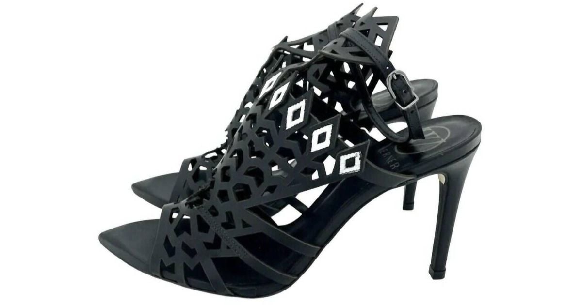 Werner Laser Cut Ankle Strap Open Toe Stiletto Heels in Black | Lyst