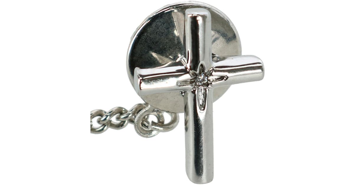 Ascentix Cross Tie Tack With Crystal Center in Metallic for Men | Lyst