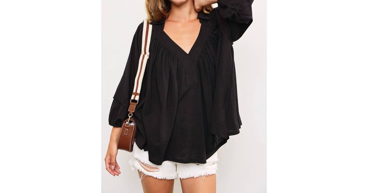 Mustard Seed Penny Puffed Sleeve Shirring Top in Black | Lyst