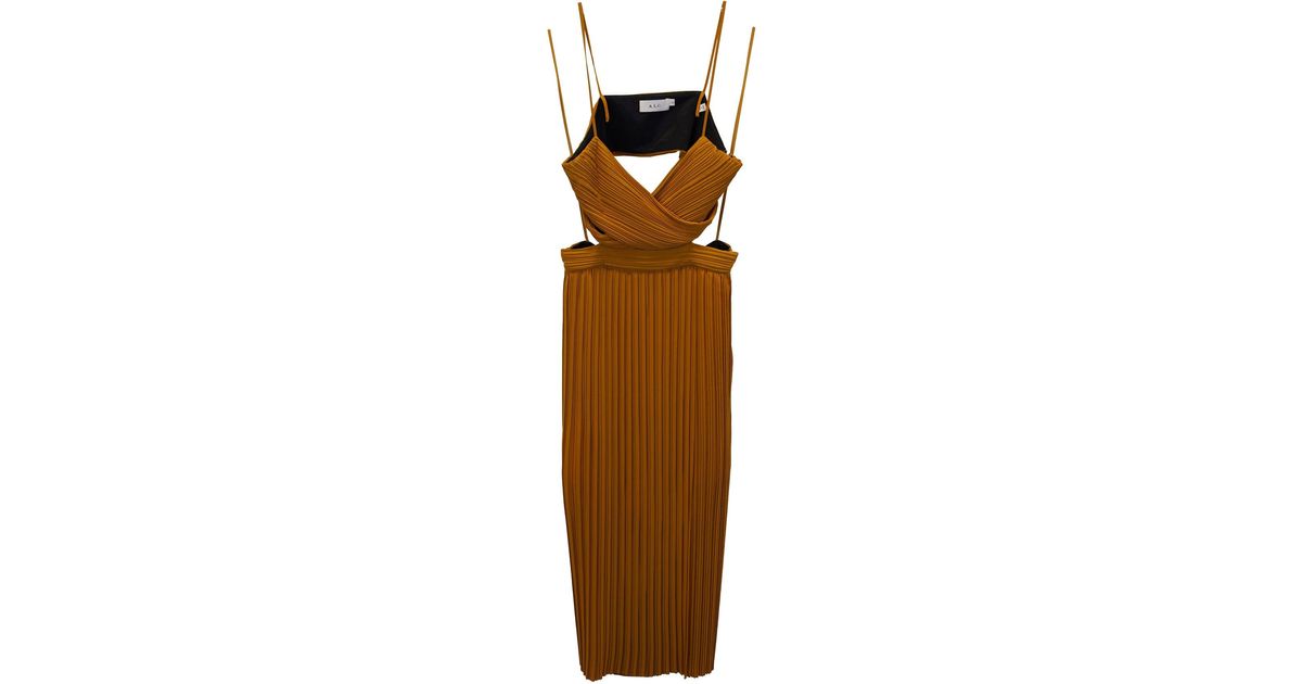 A.L.C. A. L.C. Sienna Pleated Cut Out Midi Dress in Brown | Lyst