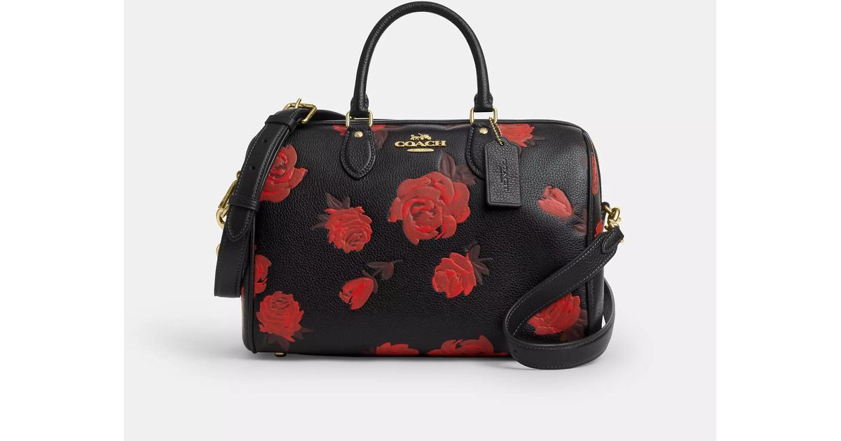 COACH Rowan Large Satchel Bag With Floral Print in Black | Lyst