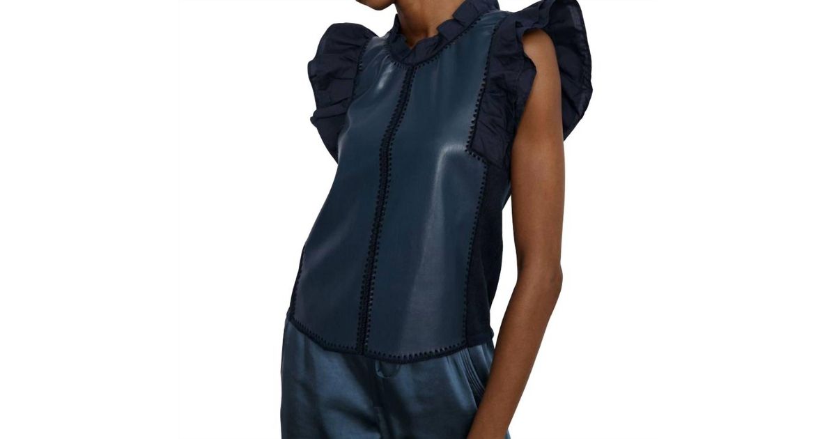 Melissa Nepton Rider Faux Leather Blouse in Blue | Lyst