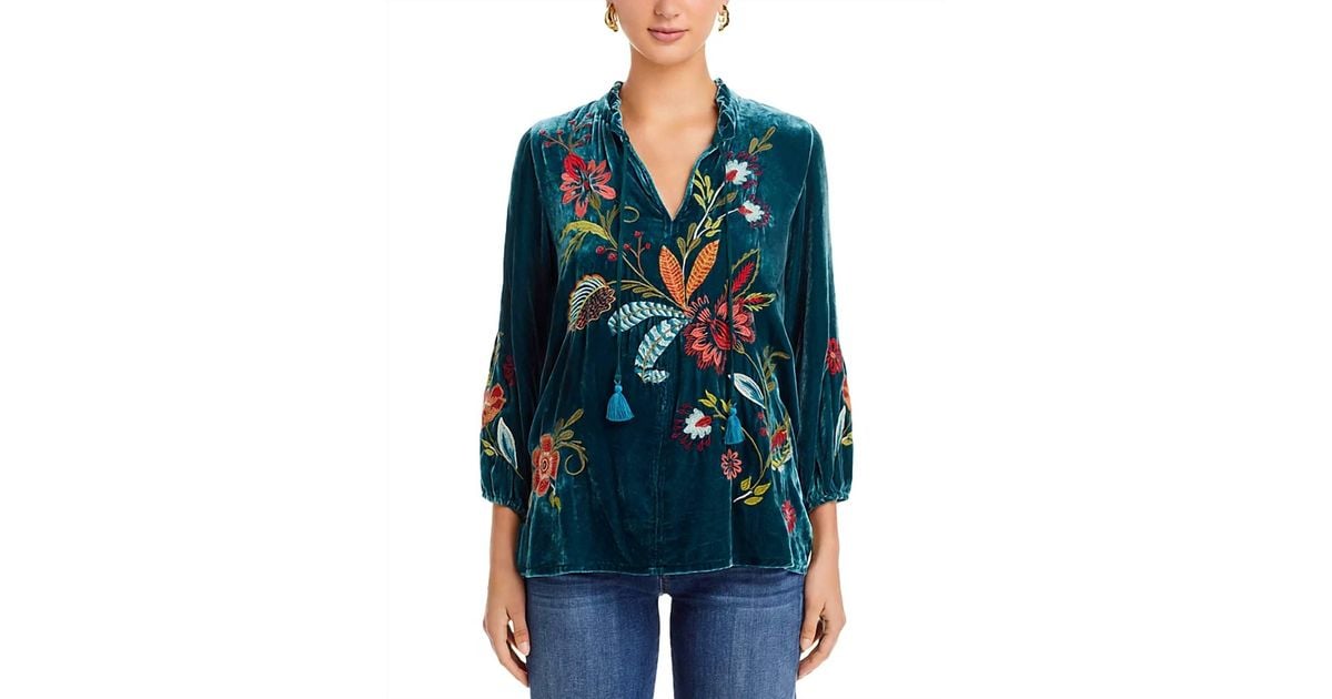 Johnny Was Isabella Velvet Field Blouse in Blue | Lyst