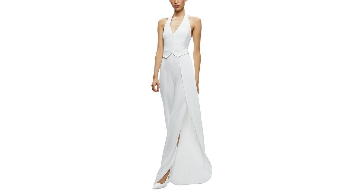 Alice + Olivia Robin Halter Wide Leg Jumpsuit in White | Lyst