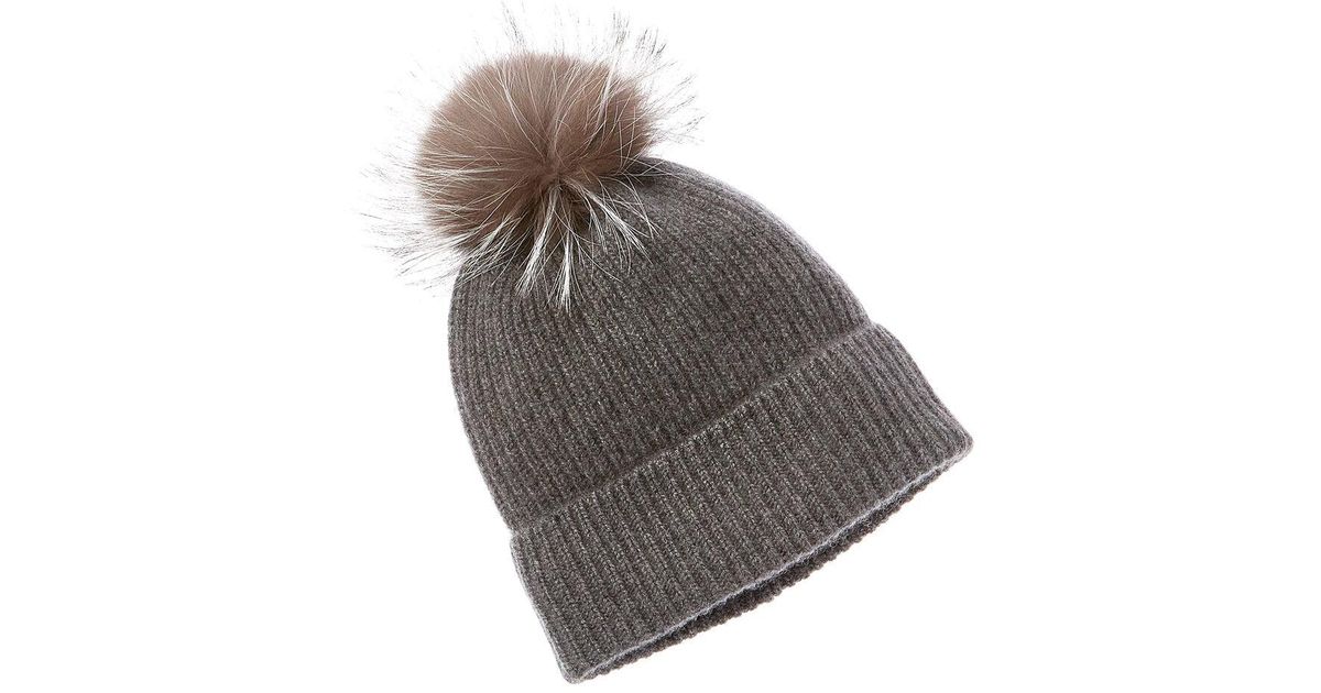 Amicale Cashmere Chunky Rib Cashmere Hat in Gray | Lyst