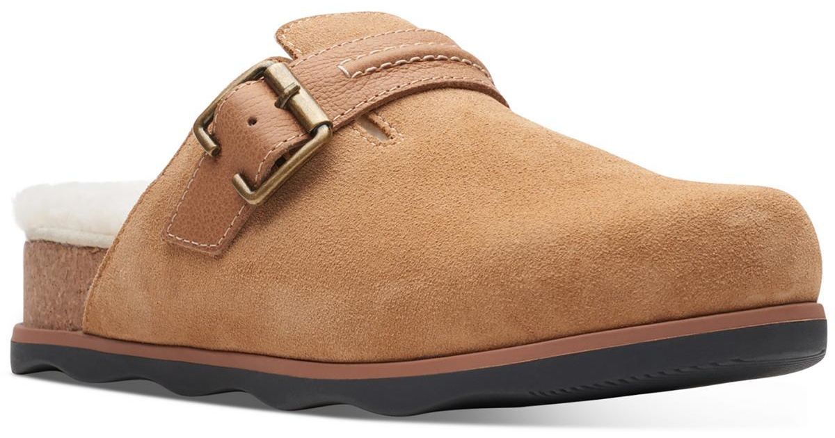 Clarks Brynn Suede Slip On Mules in Brown | Lyst