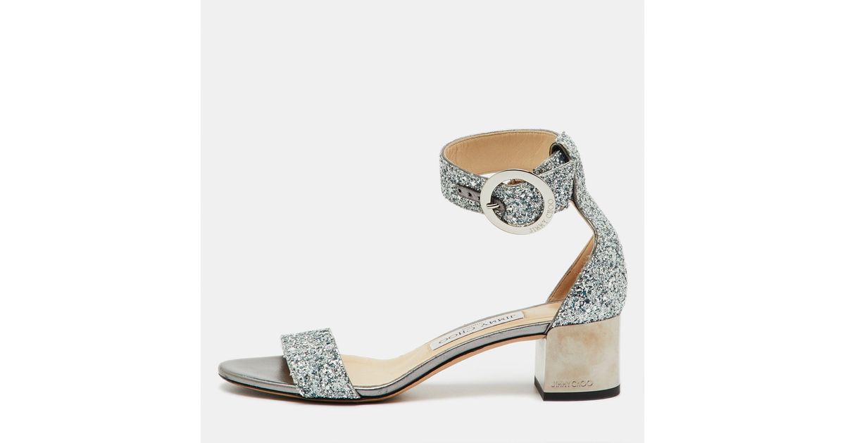 Jimmy Choo Metallic Glitter Bitter Ankle Strap Sandals | Lyst
