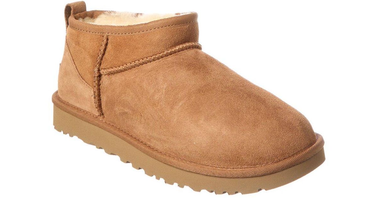 UGG Classic Ultra Mini Suede & Shearling Boot in Brown | Lyst