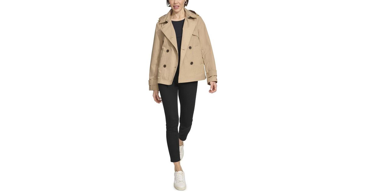 DKNY Short Trench Coat in Natural | Lyst