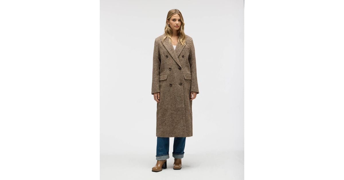 NVLT Chevron Long Coat in Natural | Lyst