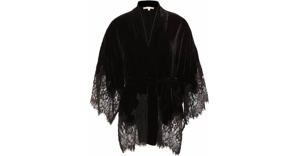 Gold Hawk Velvet Coco Lace Kimono in Black | Lyst