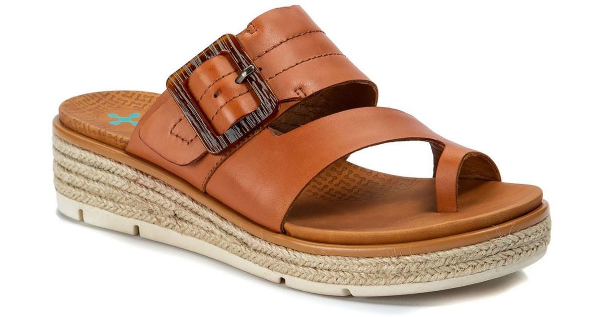 BareTraps Baize Leather Posture Wedge Sandals in Brown | Lyst