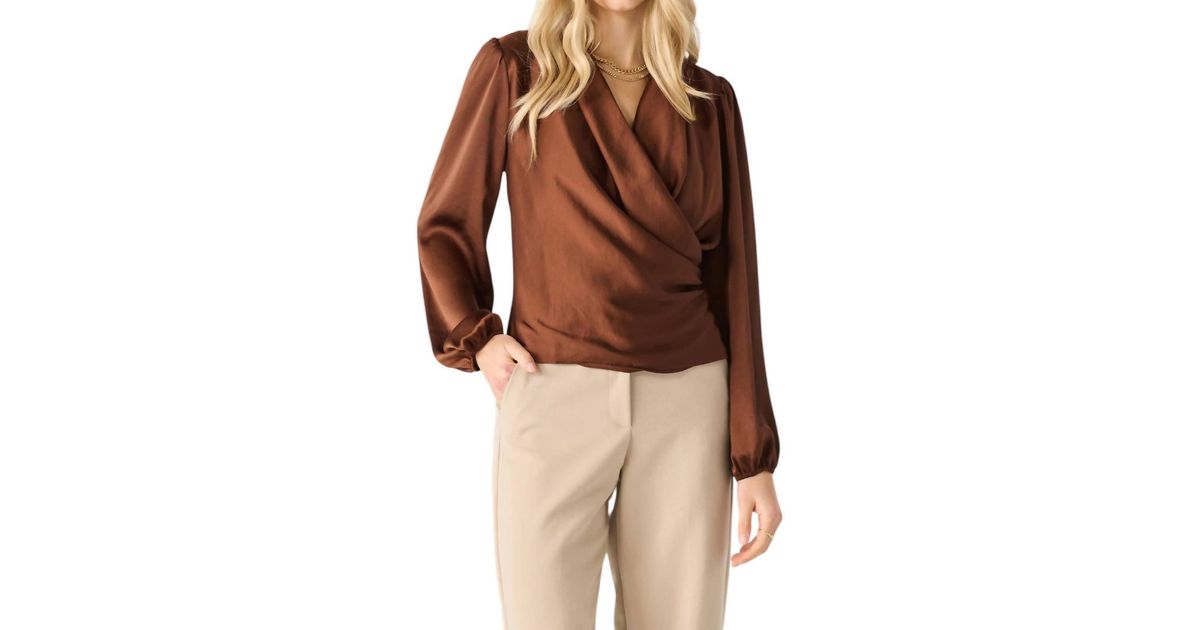 Dex Wrap Blouse in Brown | Lyst