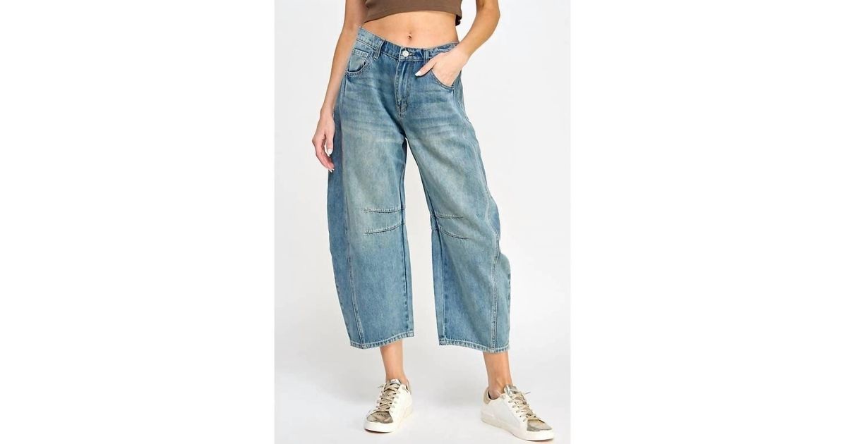 Bestto Mid Rise Barrel Relaxed Fit Wide Leg Jeans in Blue | Lyst