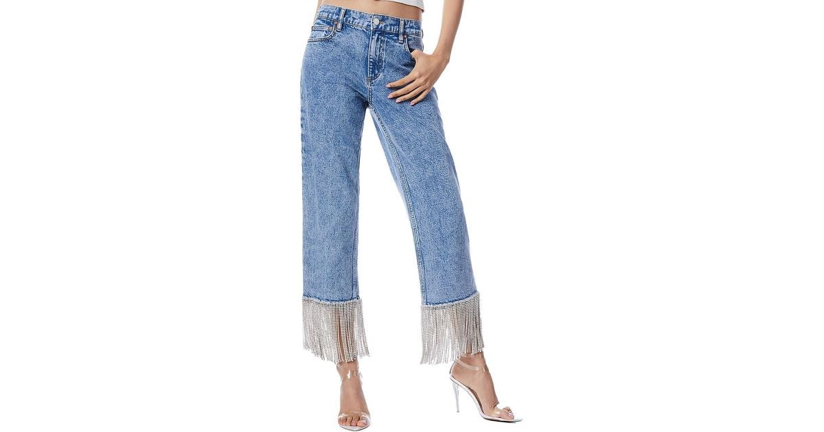 Alice + Olivia High Rise Light Wash Straight Leg Jeans in Blue | Lyst