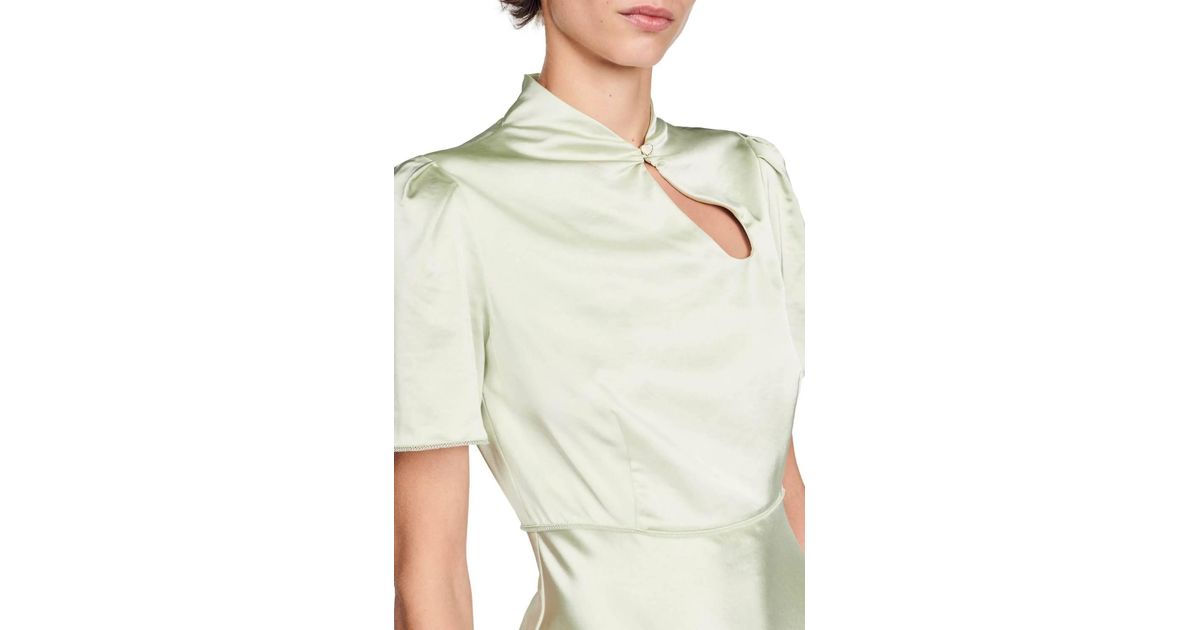 Sandro Rachel Satin Midi Dress in Green | Lyst