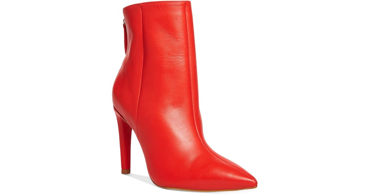 Steve Madden Halena Zipper Pointed Toe Ankle Boots in Red | Lyst