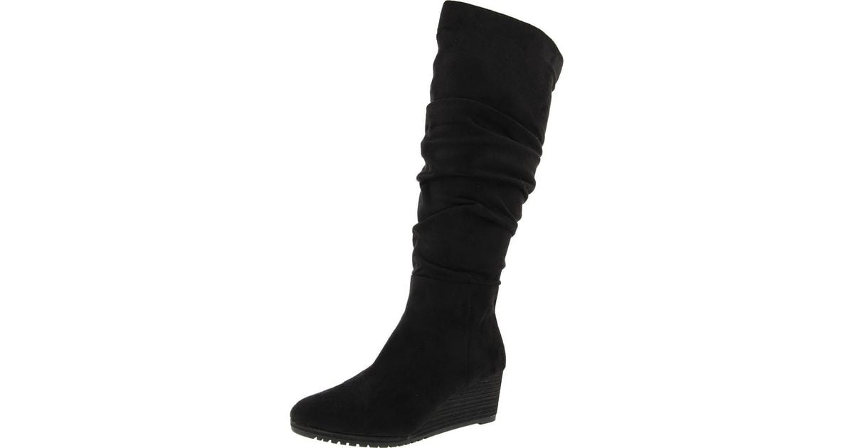 Dr. Scholls Central Faux Suede Wedge Knee-High Boots in Black | Lyst