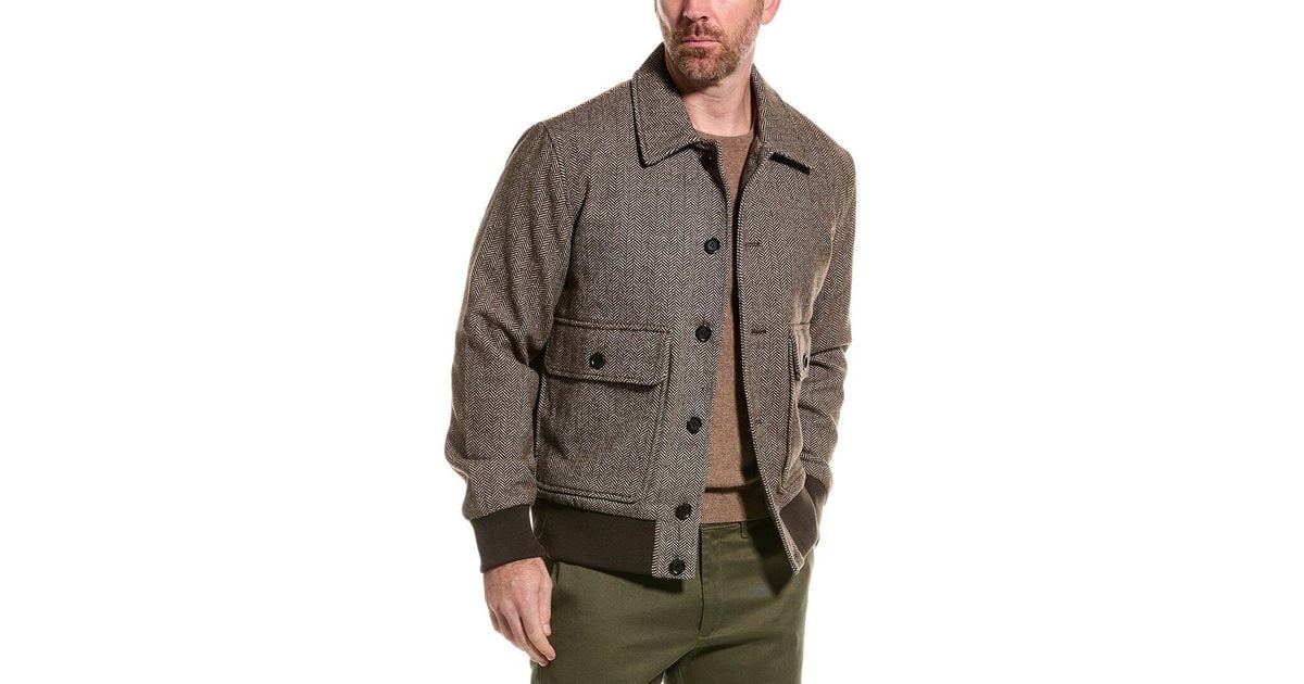 Slate & Stone Herringbone Wool-Blend Bomber Jacket in Brown for Men | Lyst