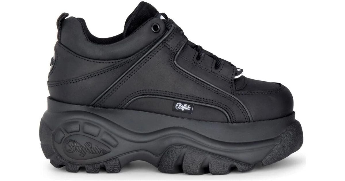 Buffalo Leather Chunky Platform Fashion Trainers in Black | Lyst