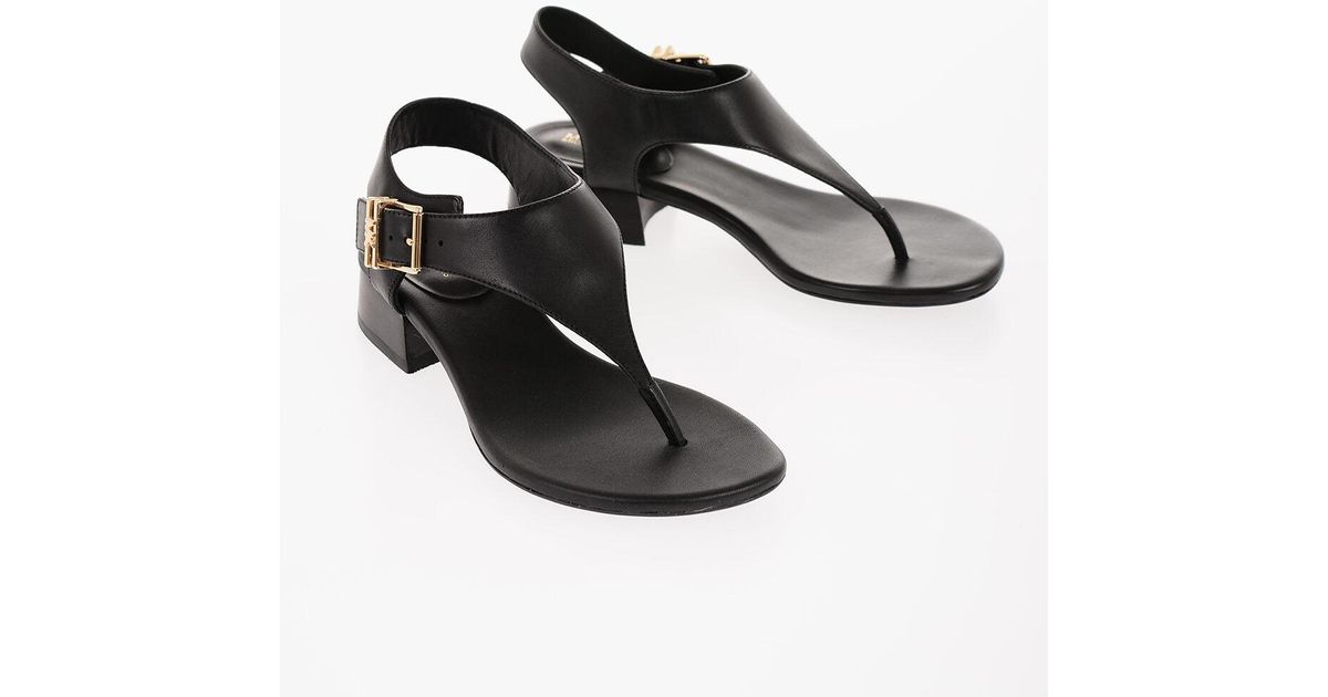Michael Kors Michael Leather Robyn Thong Sandals With Golden Buckle ...