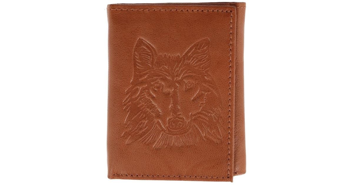 CTM Rfid Wolf Embossed Trifold Wallet in Brown for Men | Lyst