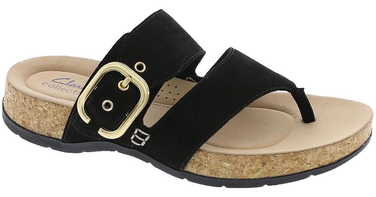 Clarks Reliegh Park Leather Flip-Flop Thong Sandals in Black | Lyst