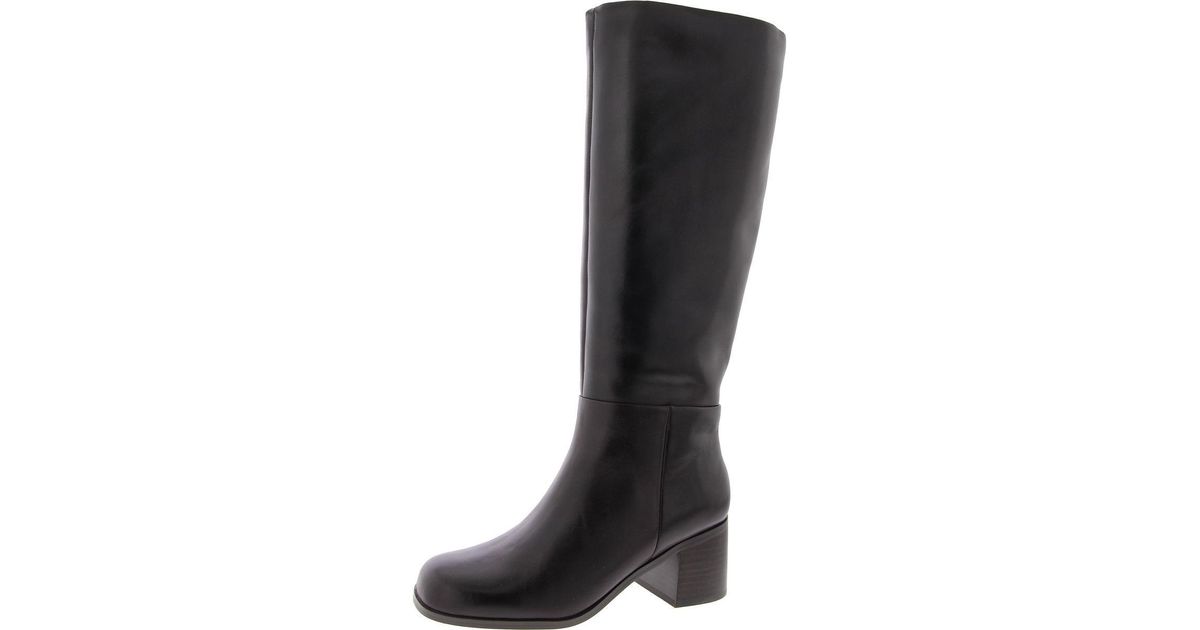 Steve Madden Elkah Leather Block Heel Knee-High Boots in Black | Lyst