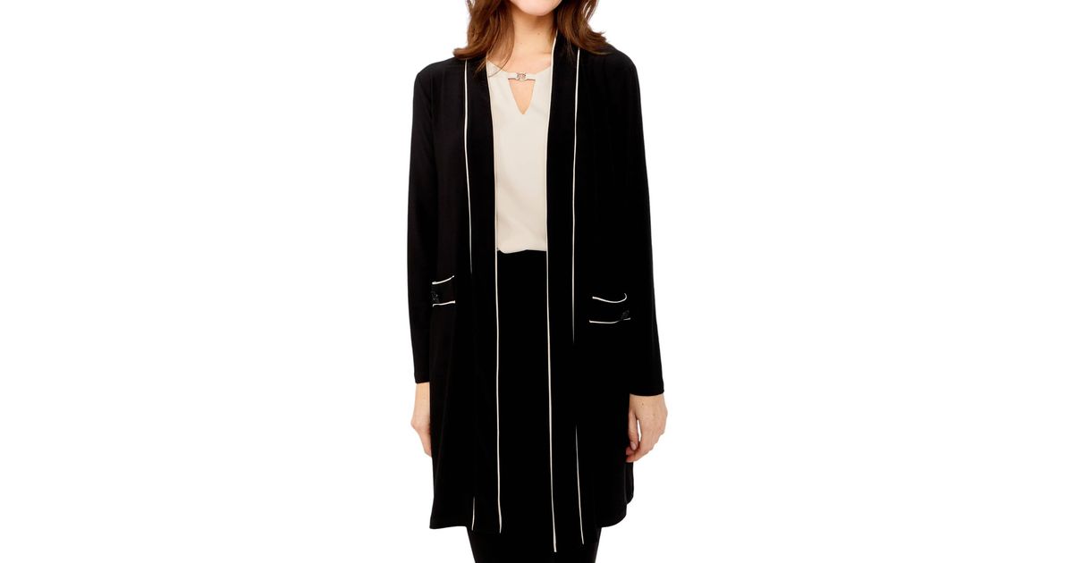 FRANK LYMAN Relaxed Fit Open Front Duster in Black | Lyst