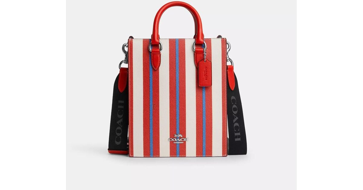 COACH Dylan Tote Bag With Stripe Print in Red | Lyst