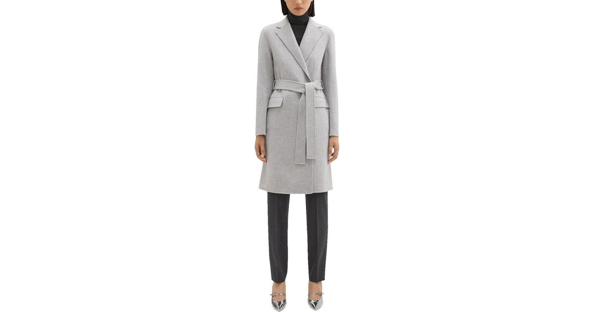 Theory Belt Wool & Cashmere-Blend Coat in Gray | Lyst