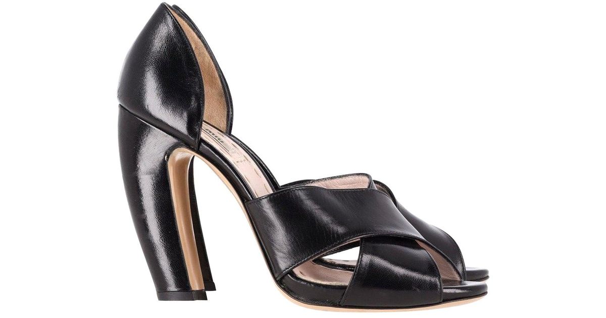 Miu Miu Banana Heel Sandals in Black | Lyst