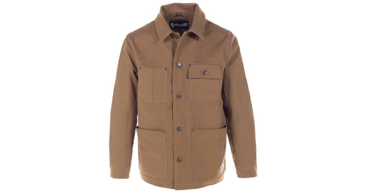 Schott Nyc Cotton Canvas Chore Jacket in Brown for Men | Lyst