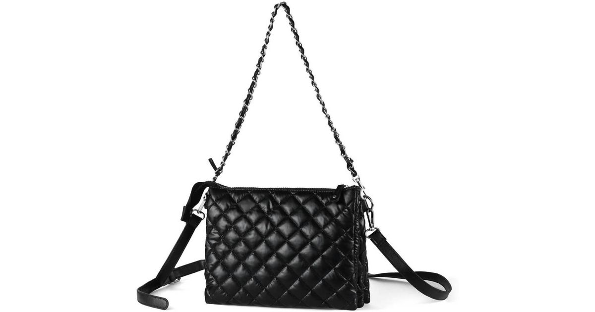 SELINI NEW YORK Nylon Puffer Quilt Crossbody Bag Chain Strap in Black ...