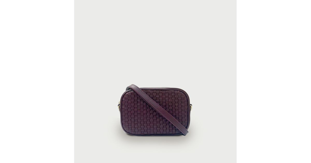 Apatchy London The Penelope Gold Woven Leather Camera Bag in Purple | Lyst