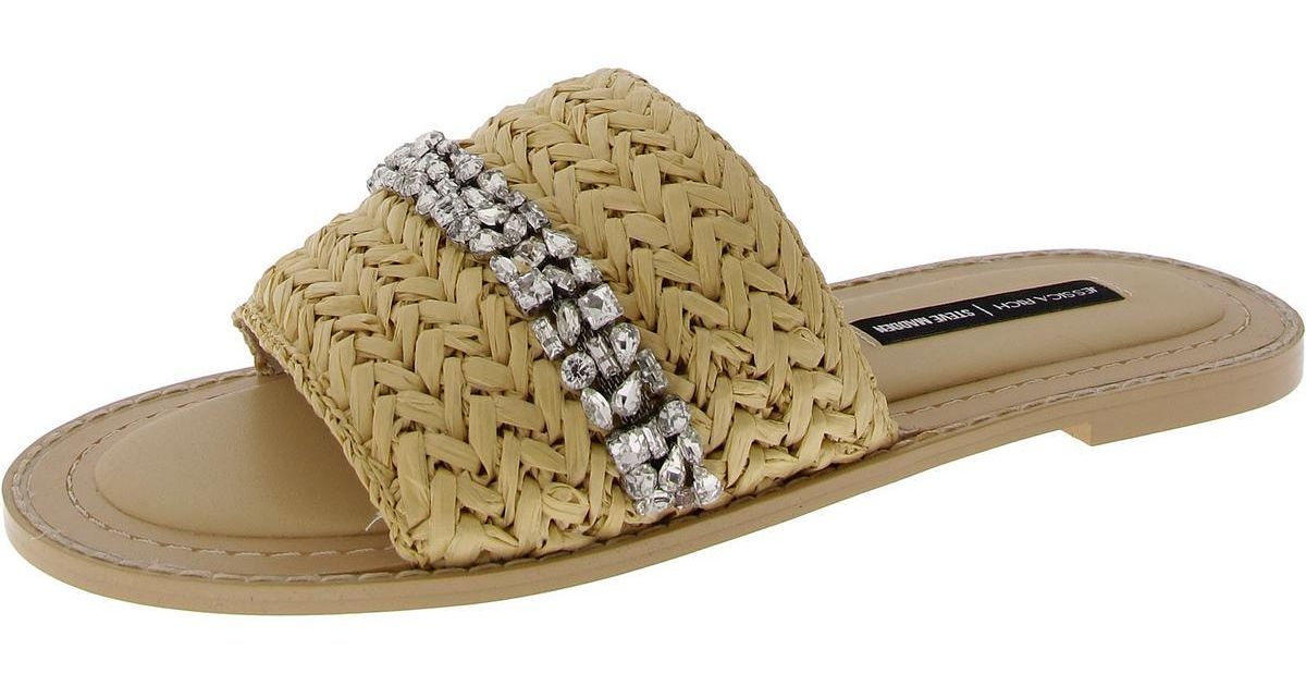 Jessica Rich Woven Embellished Slide Sandals in Natural | Lyst