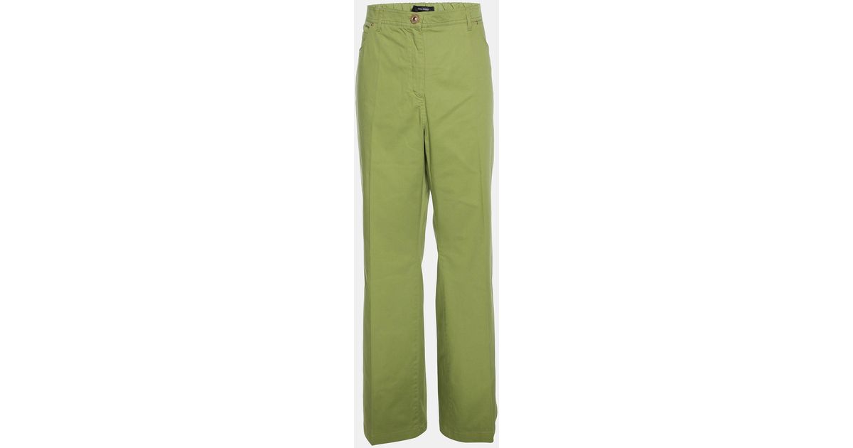 Elena Miro Stretch Cotton Wide Leg Pants in Green | Lyst