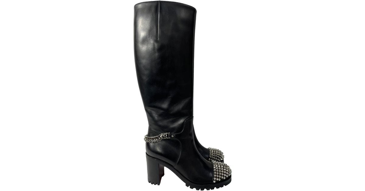 Christian Louboutin Napoleon Spike Embellished High Boots in Black | Lyst