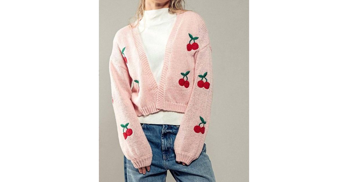 Trend:Notes Cherry Cardigan in Pink | Lyst
