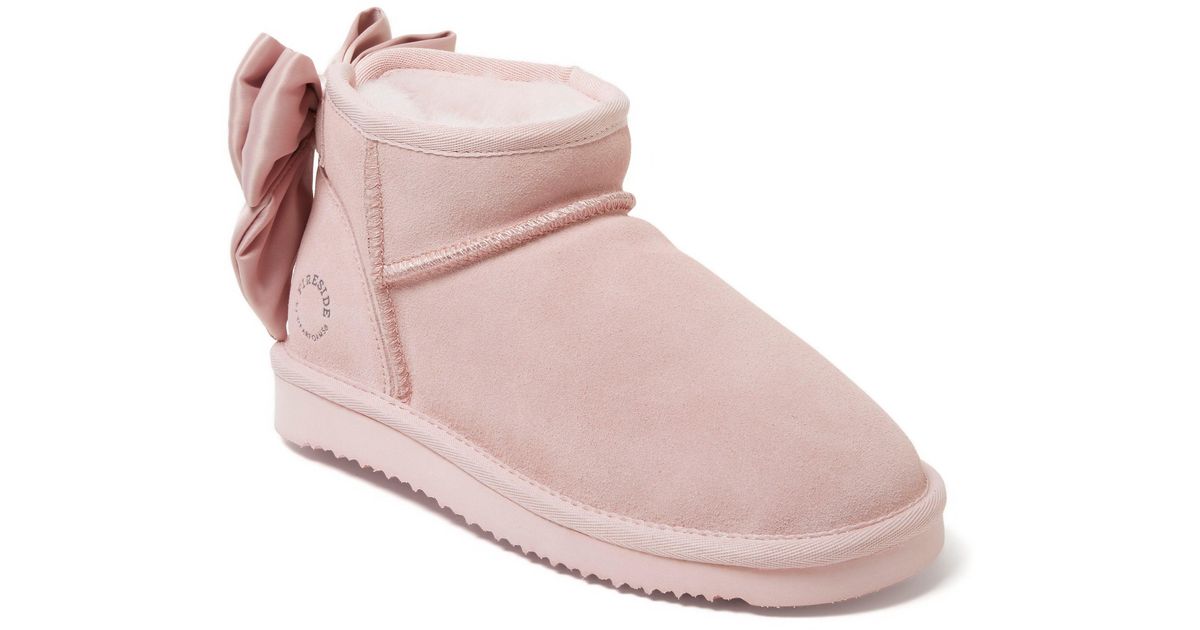 Dearfoams Fireside By Riverland Genuine Shearling Bootie With Bow in ...