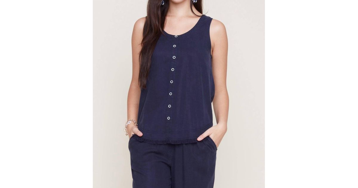 Renuar Faux Button Front Blouse in Blue | Lyst