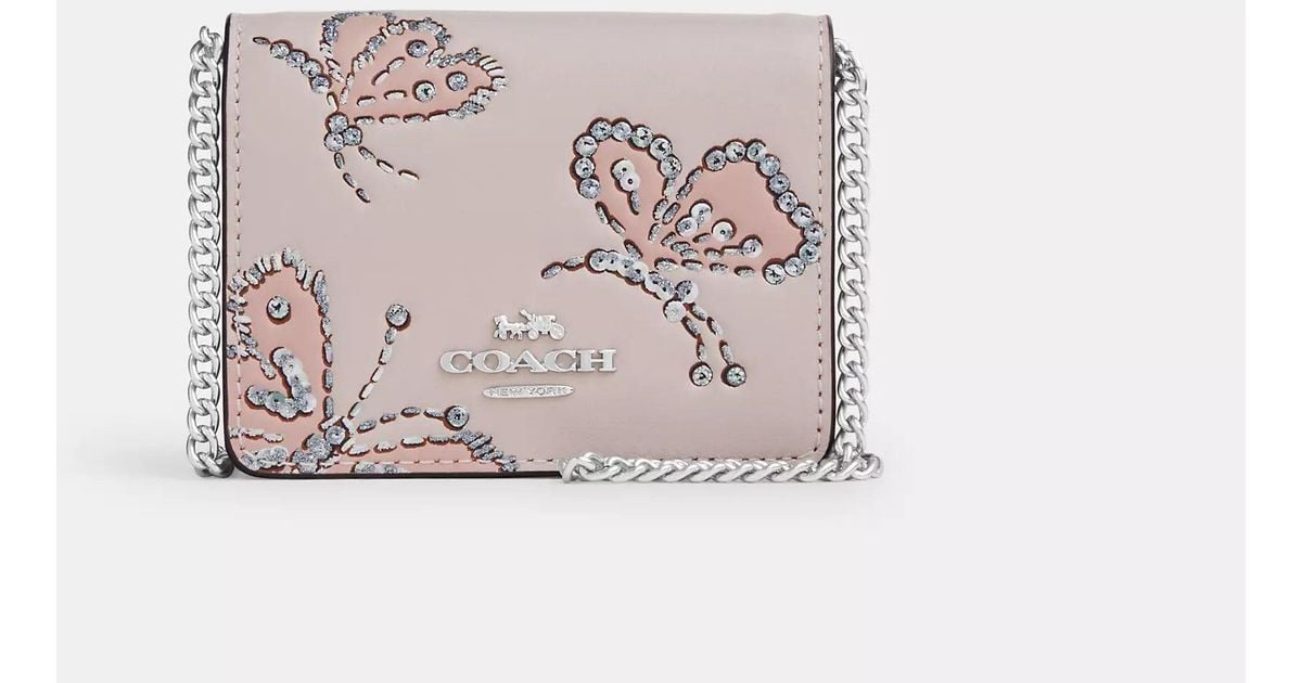 COACH Mini Wallet On A Chain With Sparkly Butterfly Print in Metallic ...