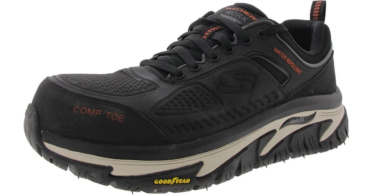 Skechers 200154 Steel Toe Leather Work & Safety Shoes in Black for Men ...