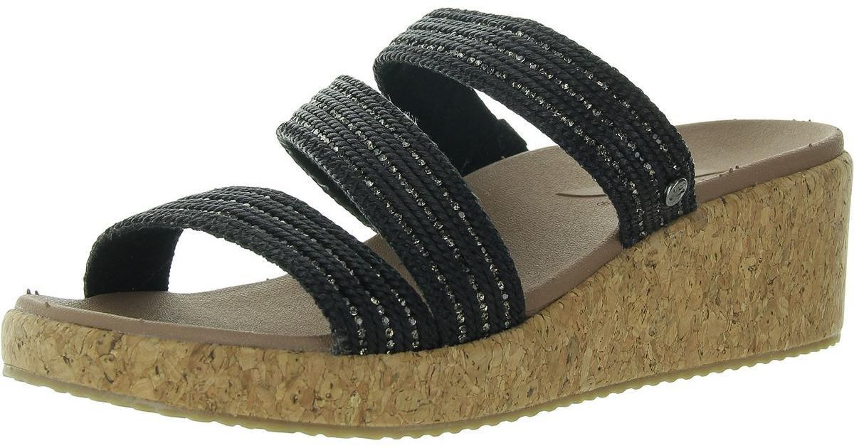 Skechers Embellished Arch Support Wedge Sandals in Black | Lyst