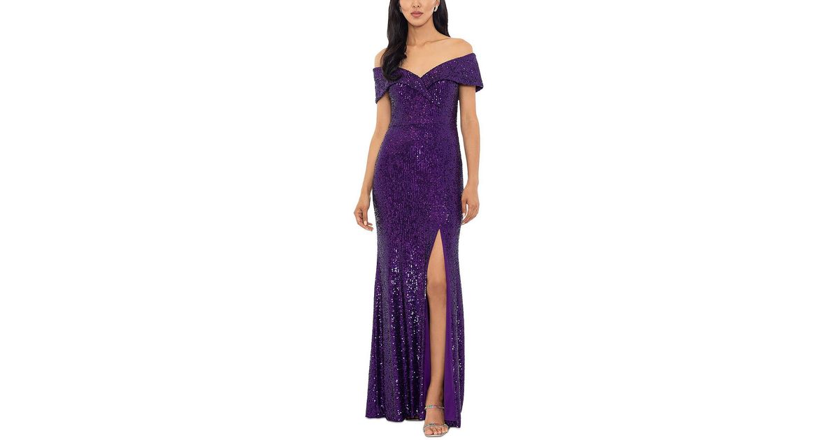 Xscape Squined Split Evening Dress in Purple | Lyst